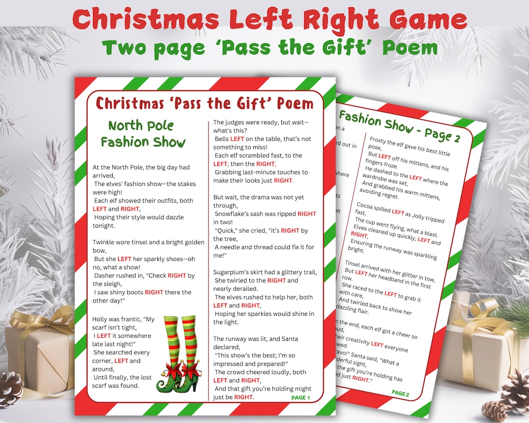 Christmas Left Right Game, Pass the Gift Game Right Left Christmas Poem ...