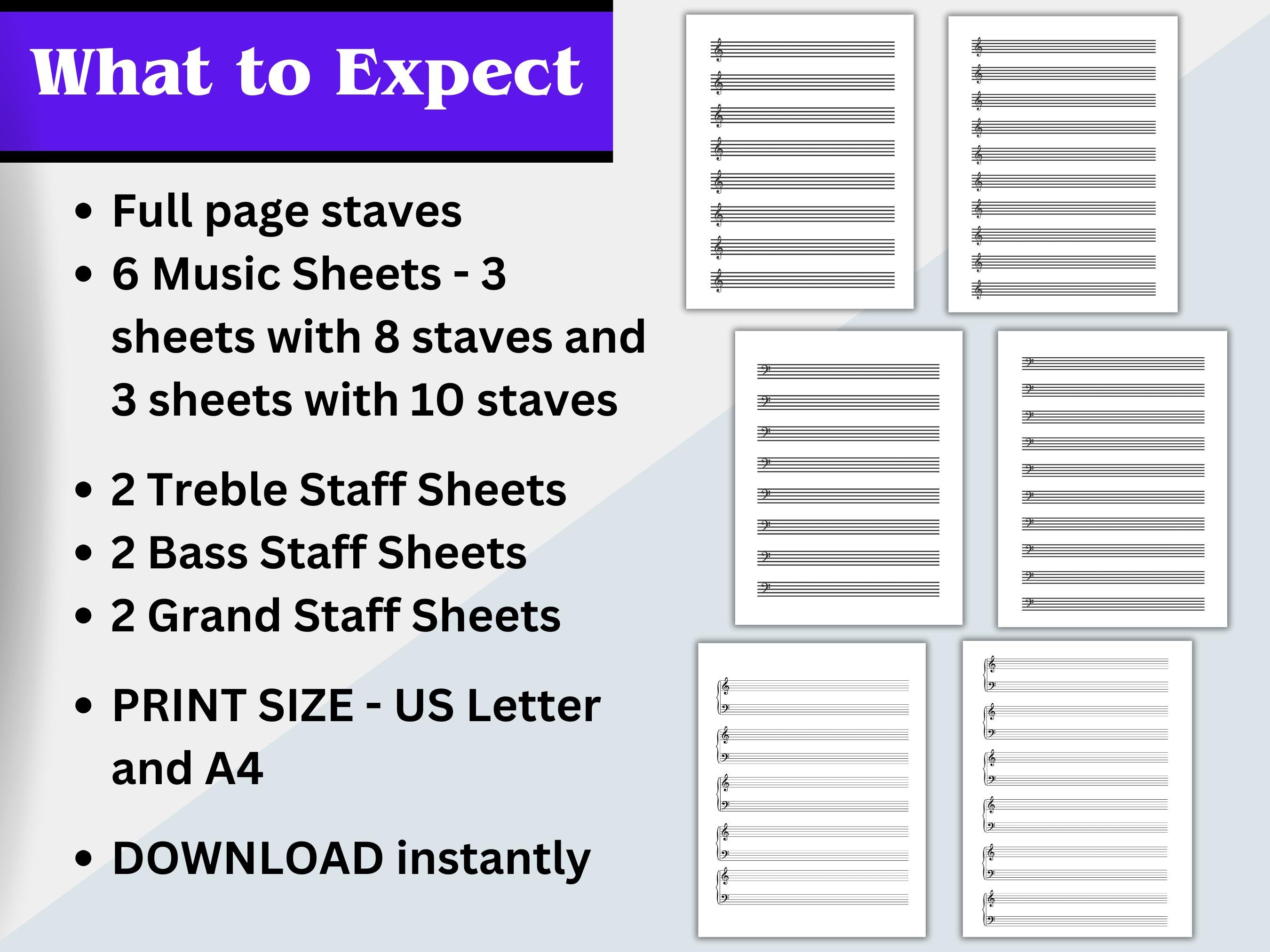 Blank Sheet Music With Treble Clef, Bass Clef, Grand Staff, Piano Sheet ...