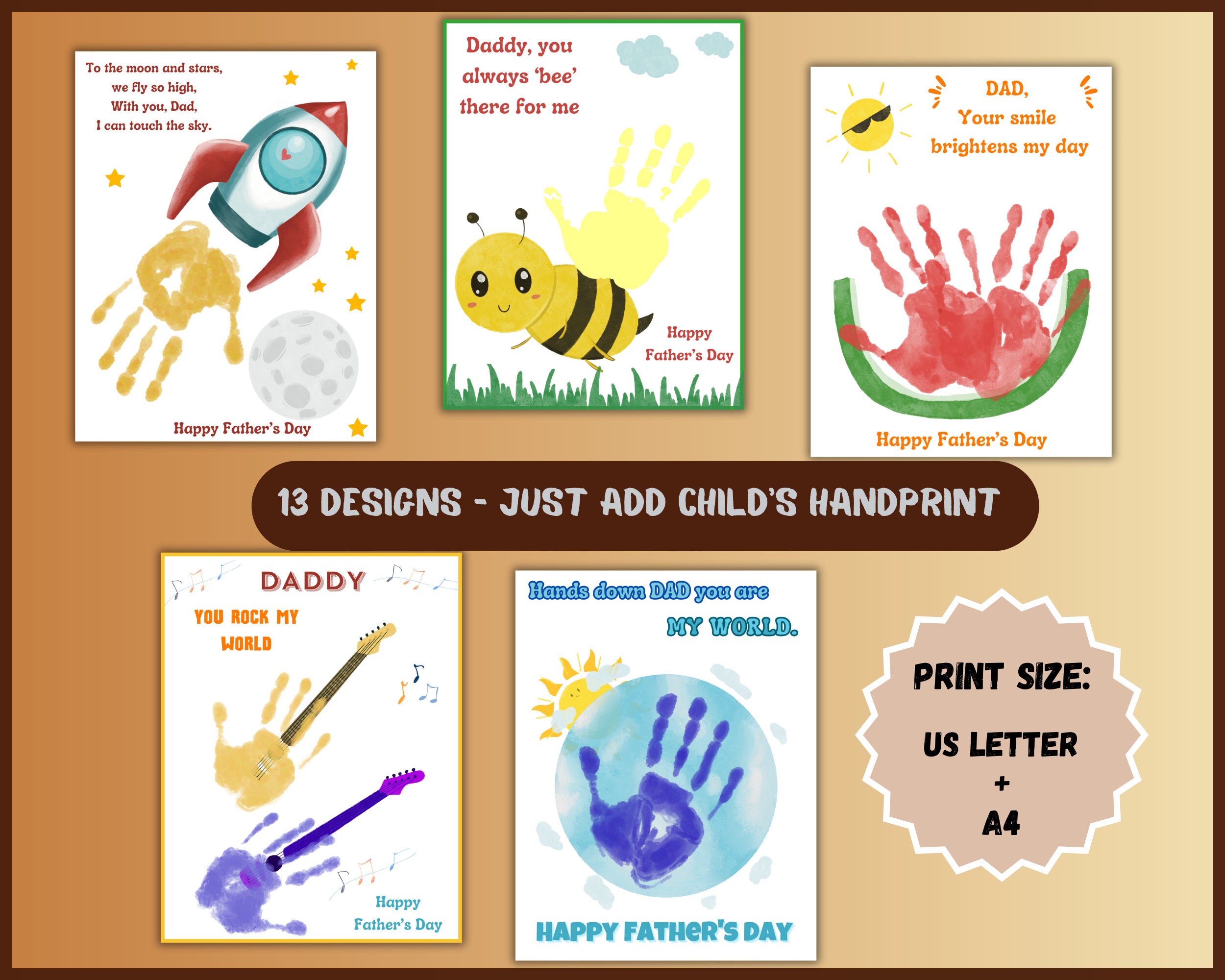 Fathers Day Handprint Art Bundle, Kids Craft Project for a Dad Gift ...
