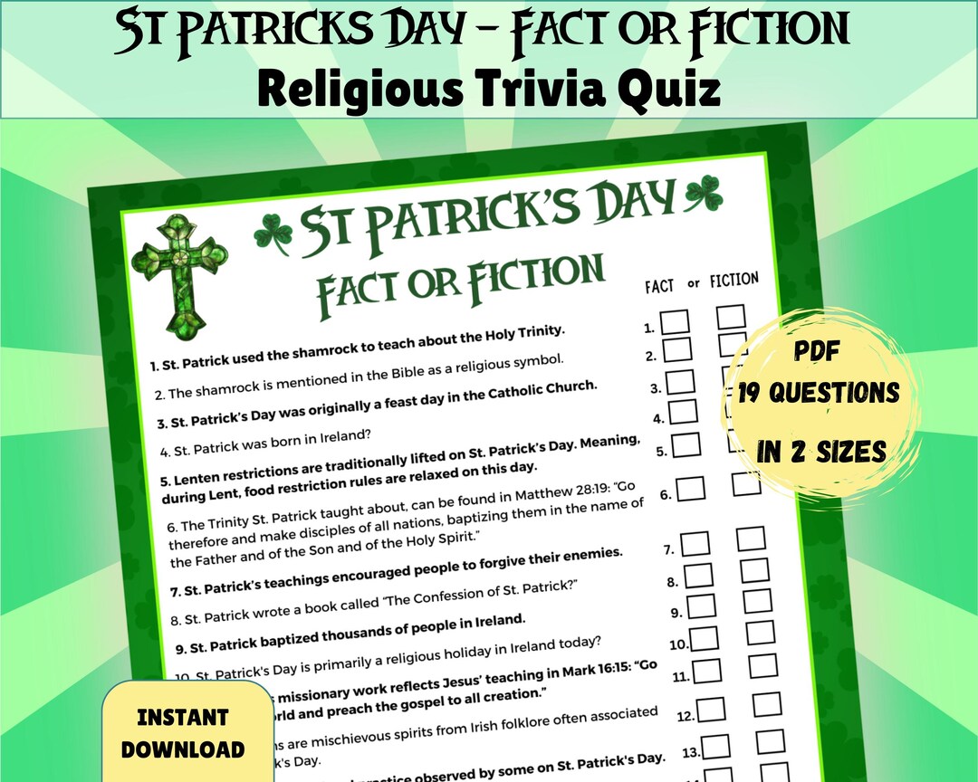 St Patrick's Day Trivia Game, Saint Patricks Religious Fact or Fiction ...