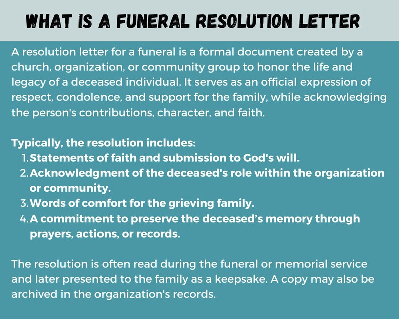 A Funeral Resolution Letter of Condolence and Respect, Use in Your ...