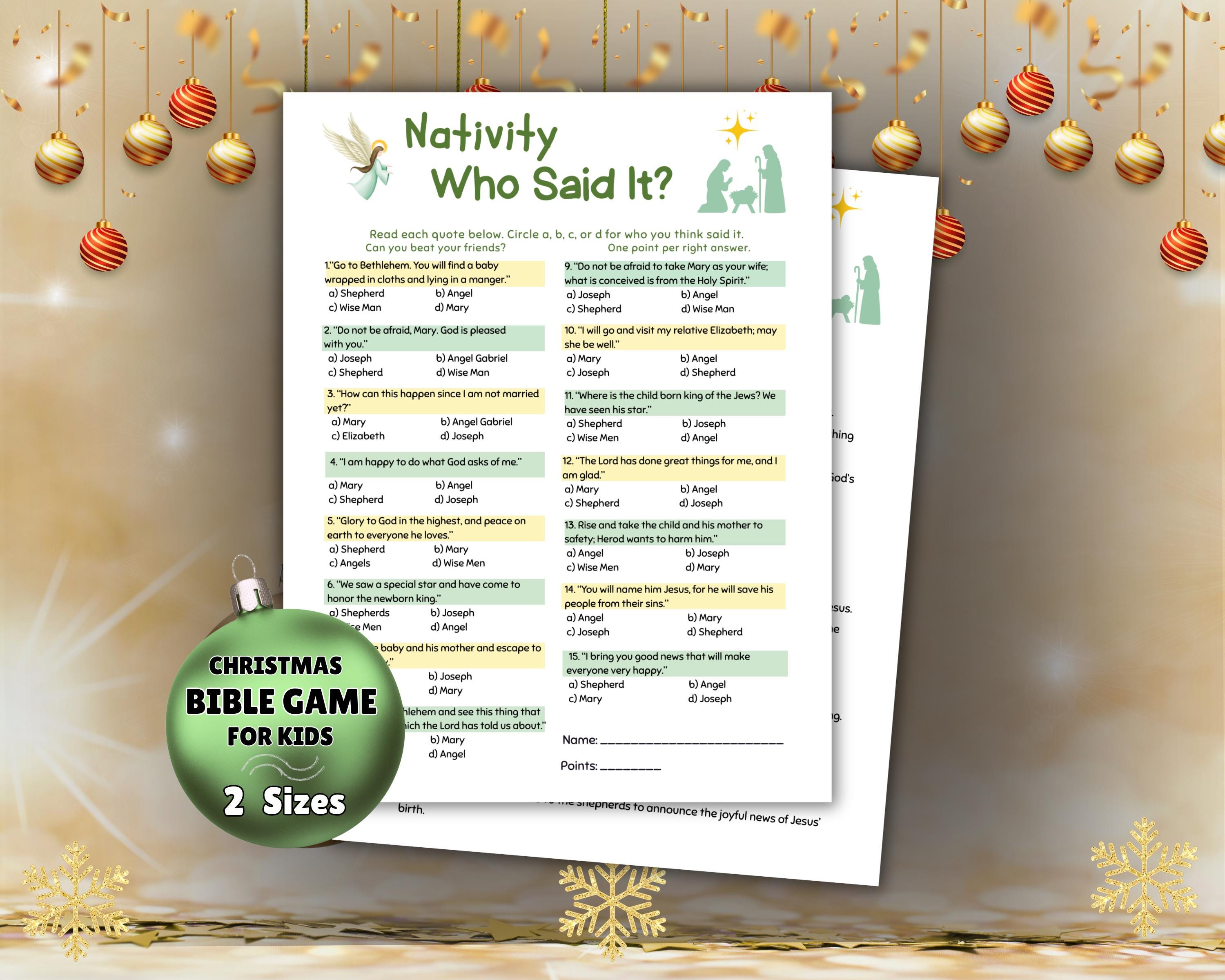 Nativity Trivia 'who Said It' Game for Kids, Bible Christmas Trivia ...