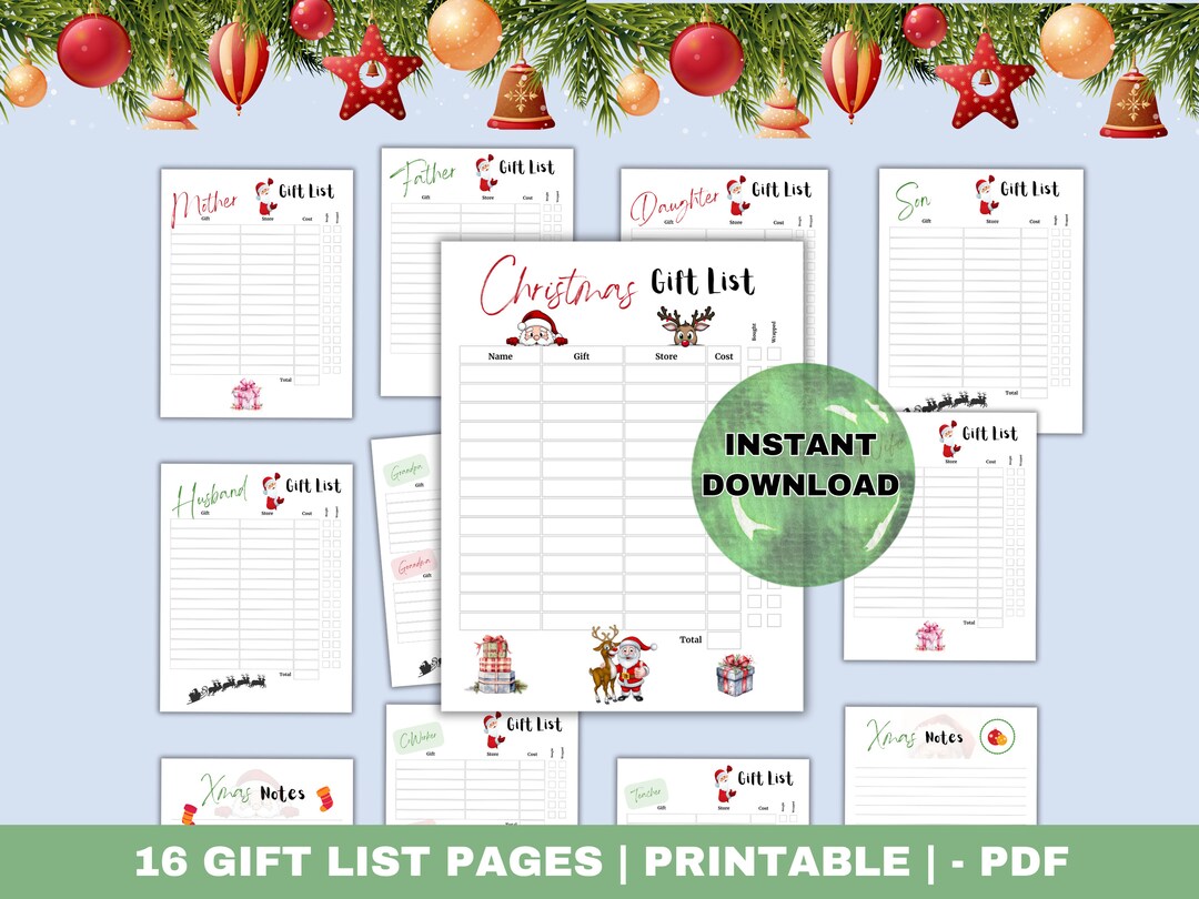 Christmas Gift List Template, Christmas Planner Printable Gift List for ...