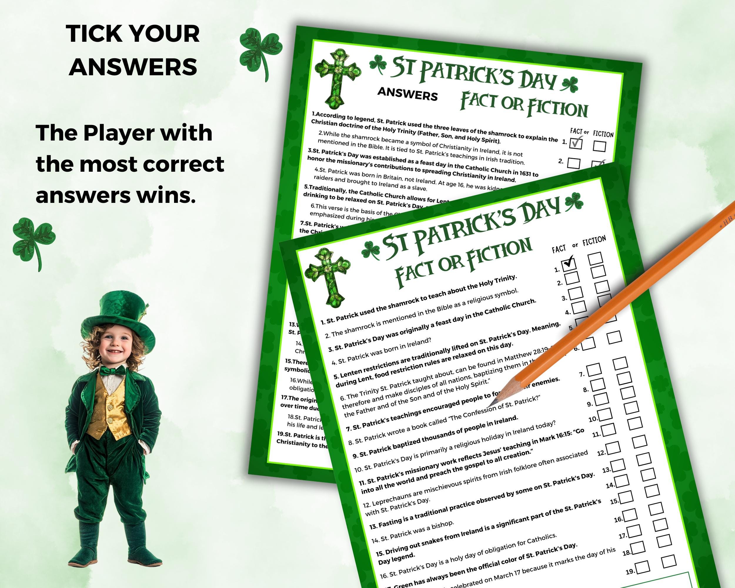St Patrick's Day Trivia Game, Saint Patricks Religious Fact or Fiction ...