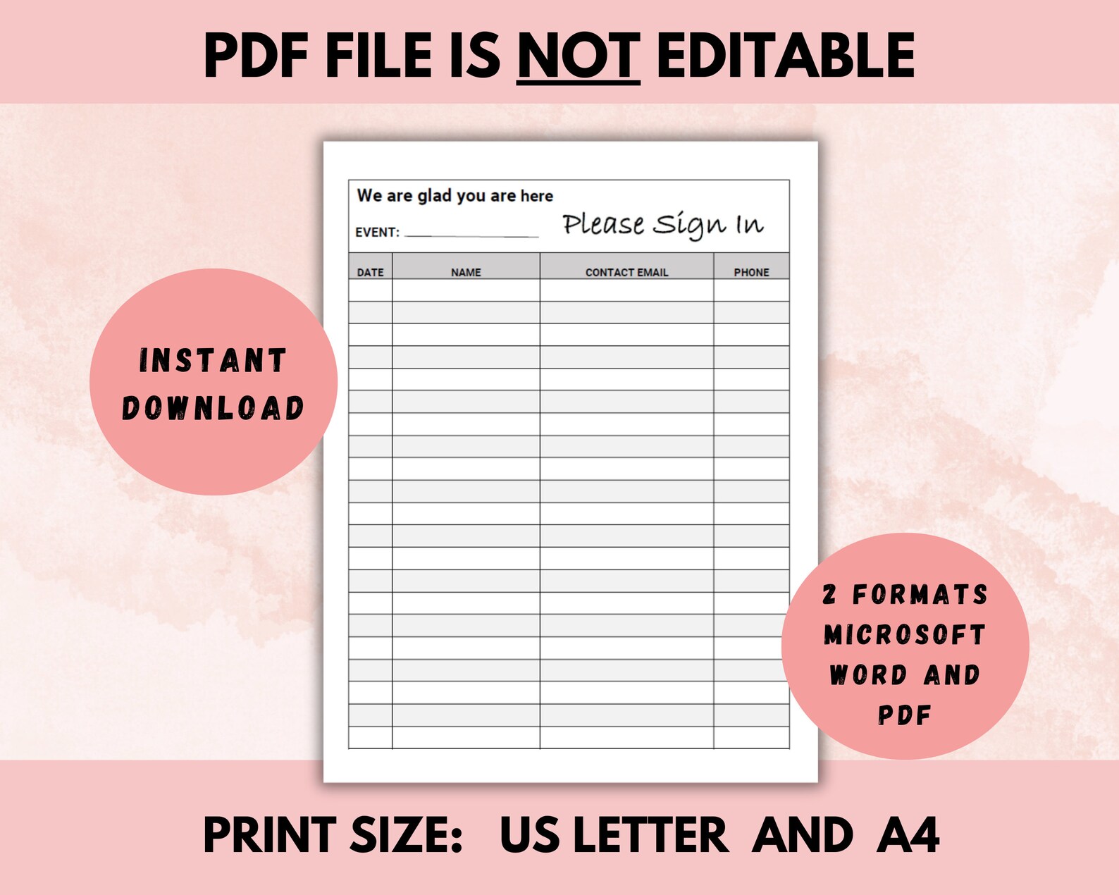 Volunteer Sign up Sheet Use for Visitors, Parents Welcome Sign in ...