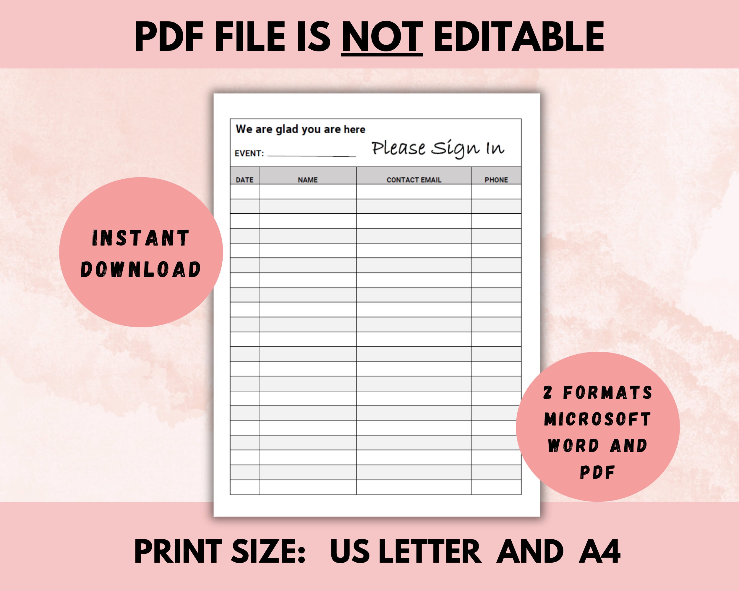 Volunteer Sign up Sheet Use for Visitors, Parents Welcome Sign in ...