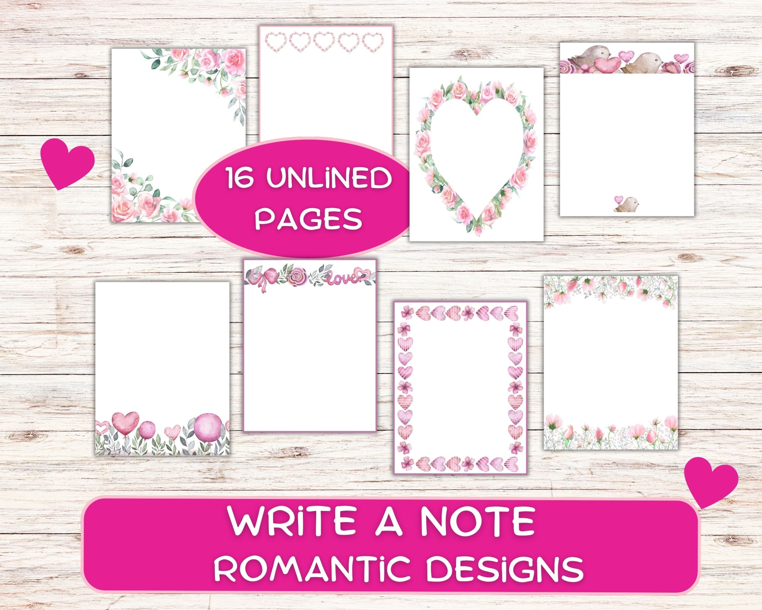 Printable Valentine's Day Stationery Set, 16 Designs Letter Writing ...