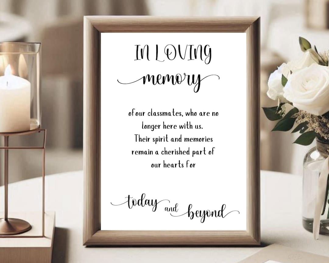In Loving Memory High School Reunion Sign, Remembering College ...