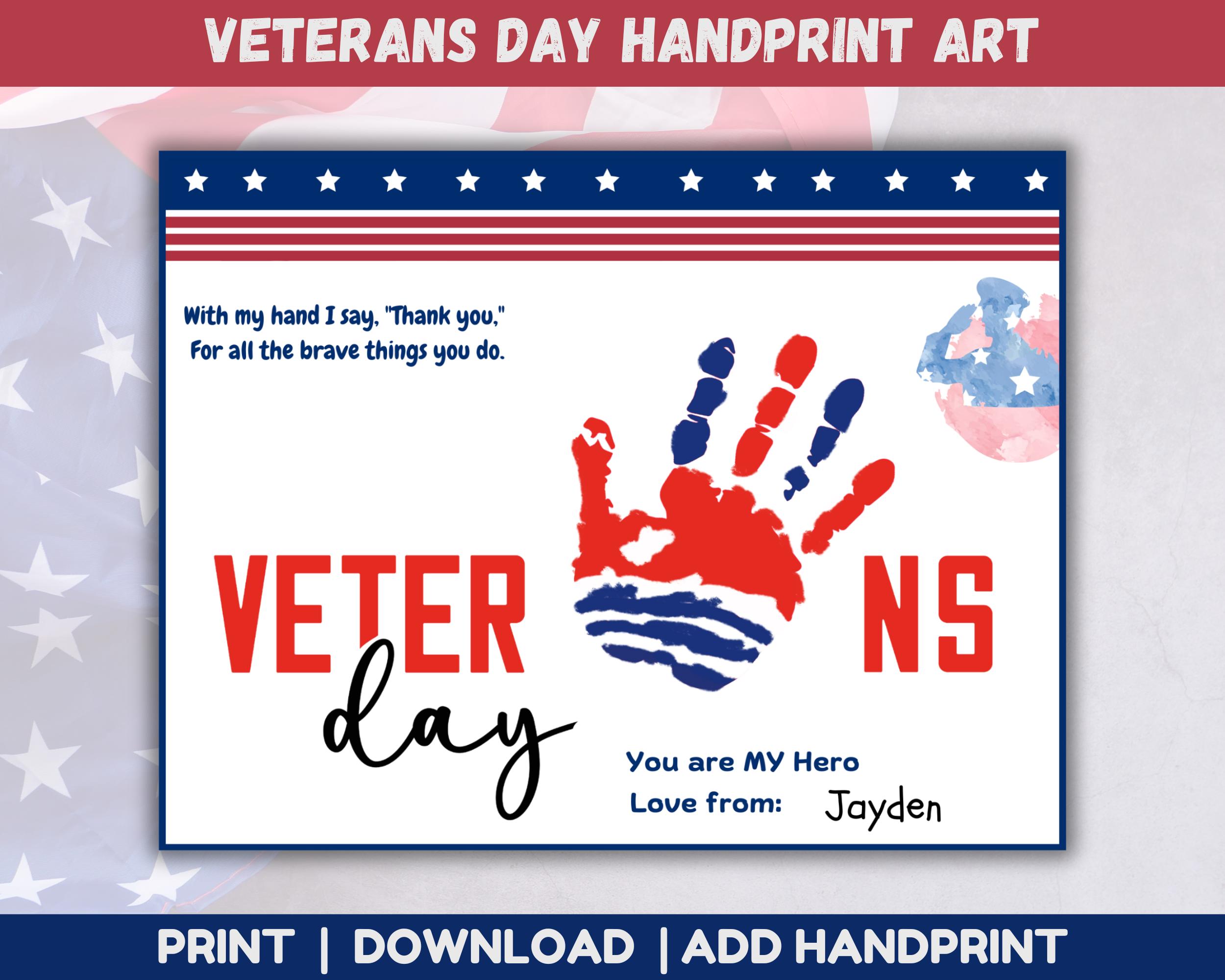 Veterans Day Handprint Art, Happy Veterans Day Handprint Keepsake ...