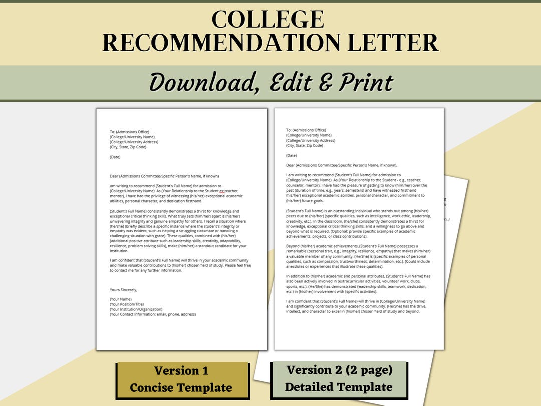 2 College Admission Recommendation Letters, Character Letter, Letter of ...