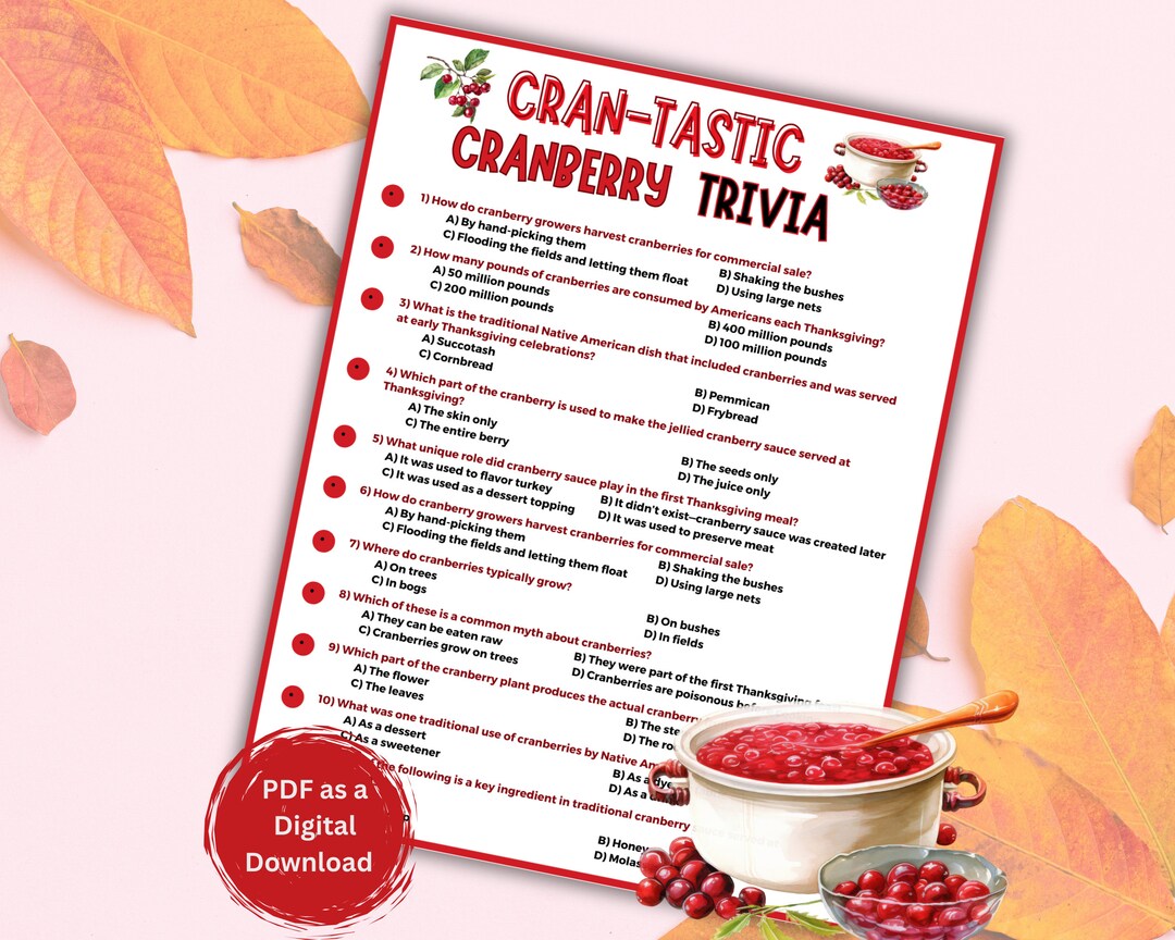 Trivia Quiz Cran-tastic Cranberry Facts, Printable Trivia Games ...