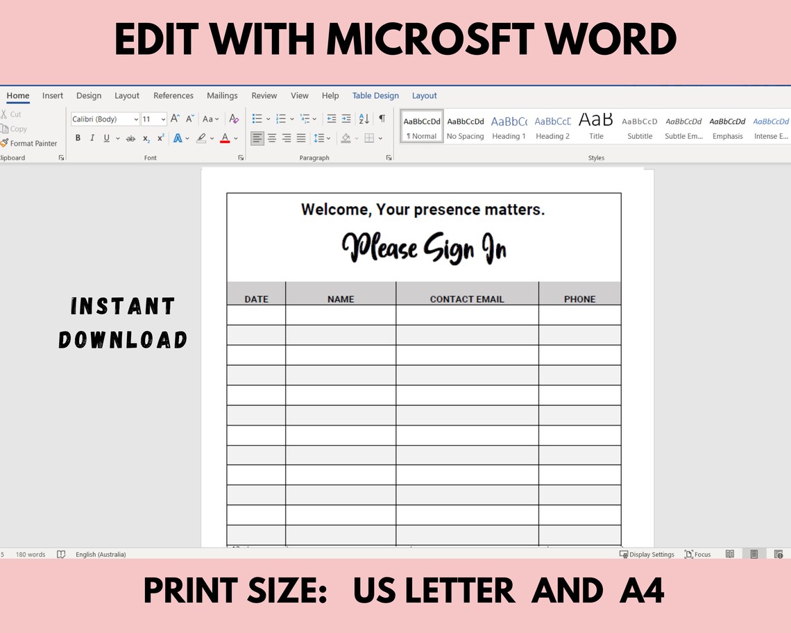 Volunteer Sign up Sheet Use for Visitors, Parents | Welcome Sign in ...
