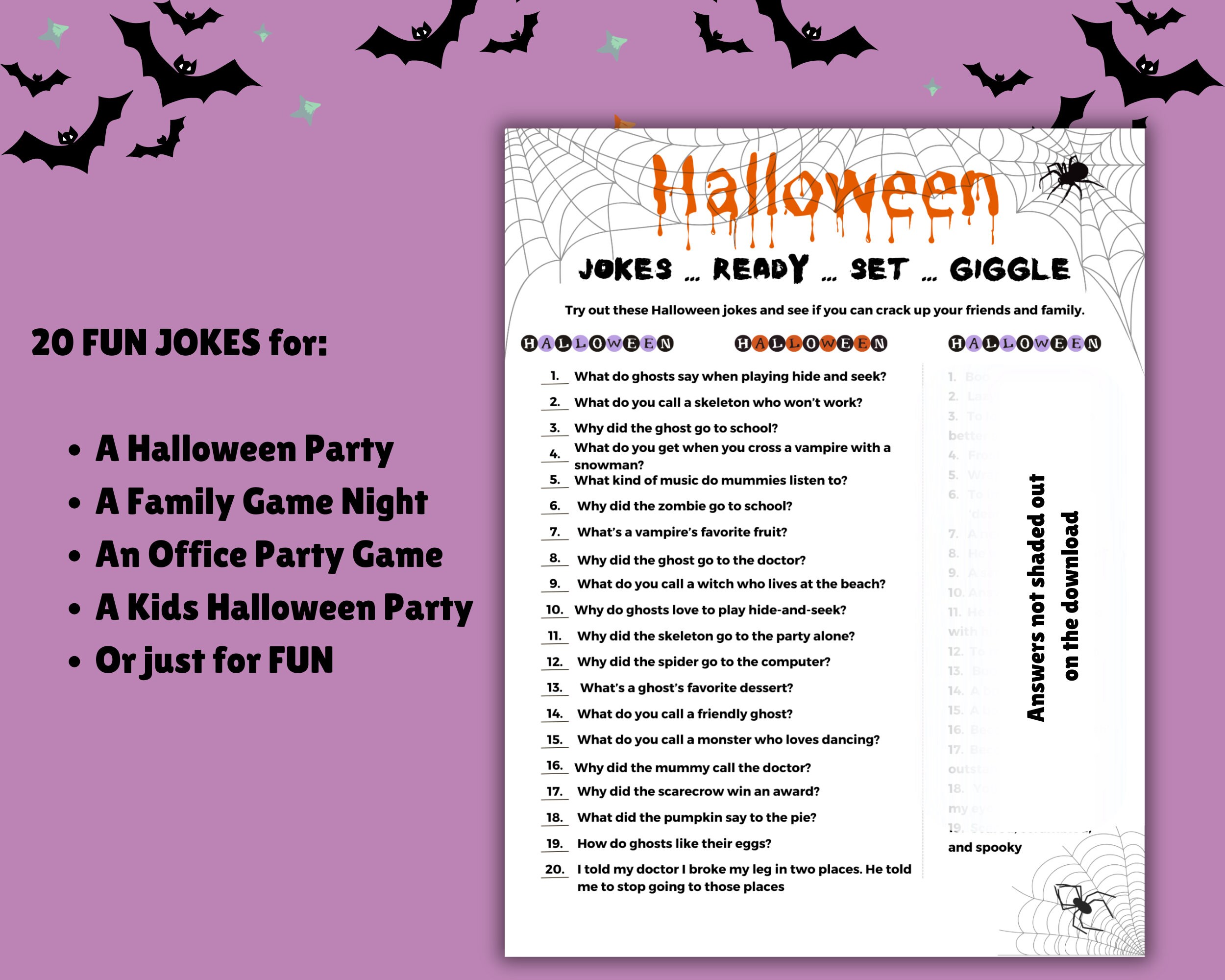 20 Halloween Printable Jokes for Kids and Teens - Digital Download for ...