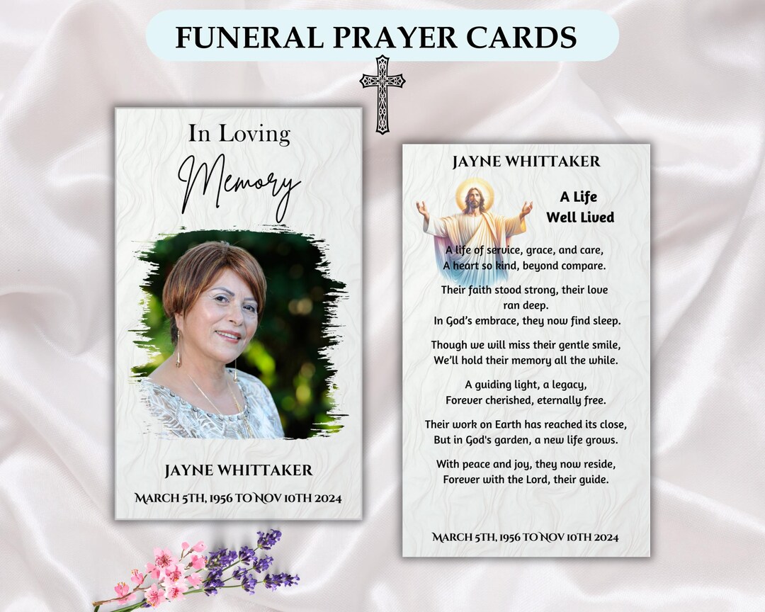Editable Funeral Prayer Card, in Loving Memory, A Celebration of Life ...