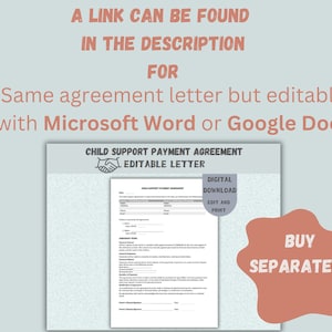 Editable Child Support Payment Agreement Letter - Personalize With Ease ...