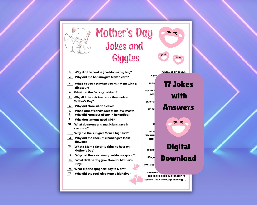 Mothers Day Jokes for Kids and Teens, Printable Mom Party Jokes, Mom ...