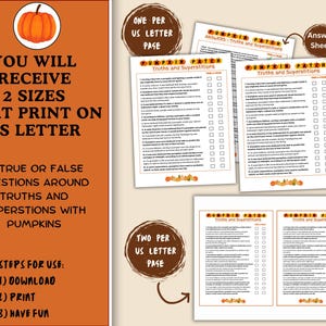 Pumpkin True or False, Printable Pumpkin Trivia Game, Thanksgiving ...