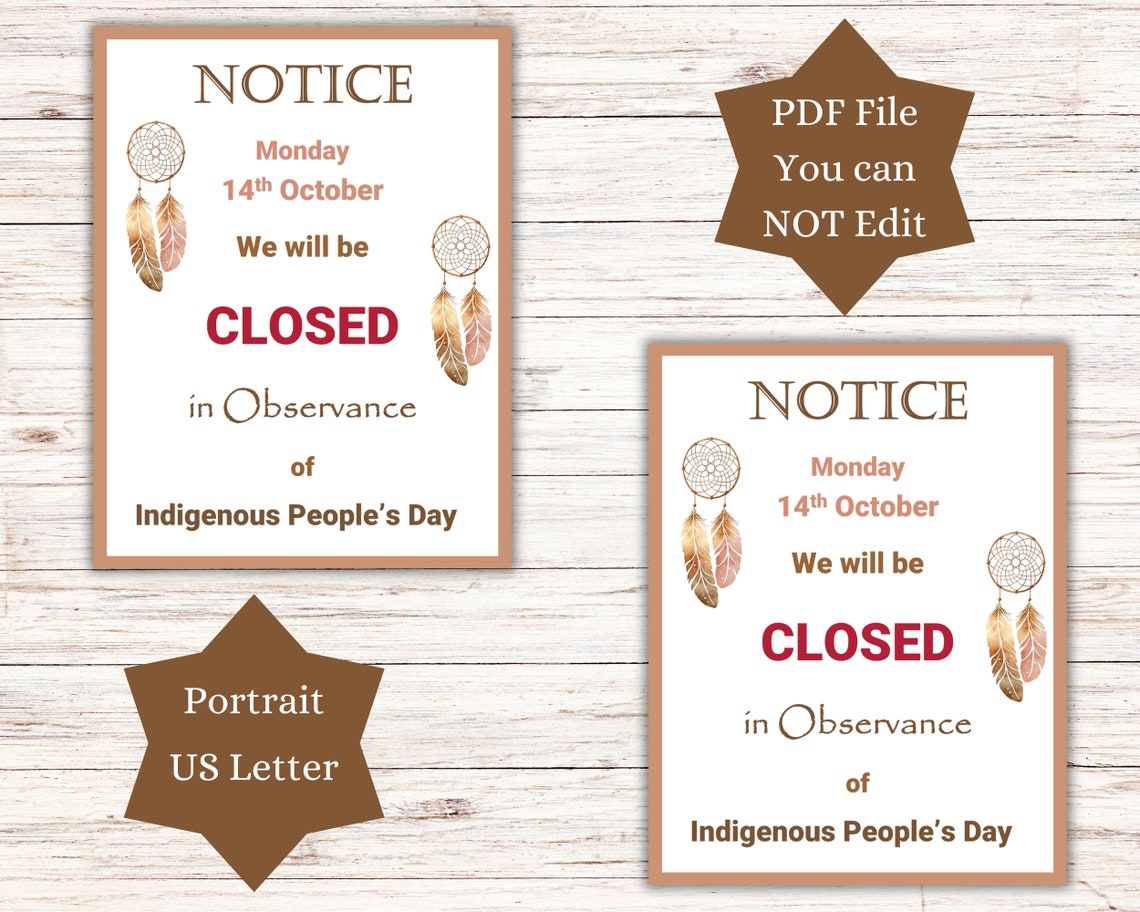 Indigenous People's Day Closed Sign for Door a Printable Sign, Closed ...