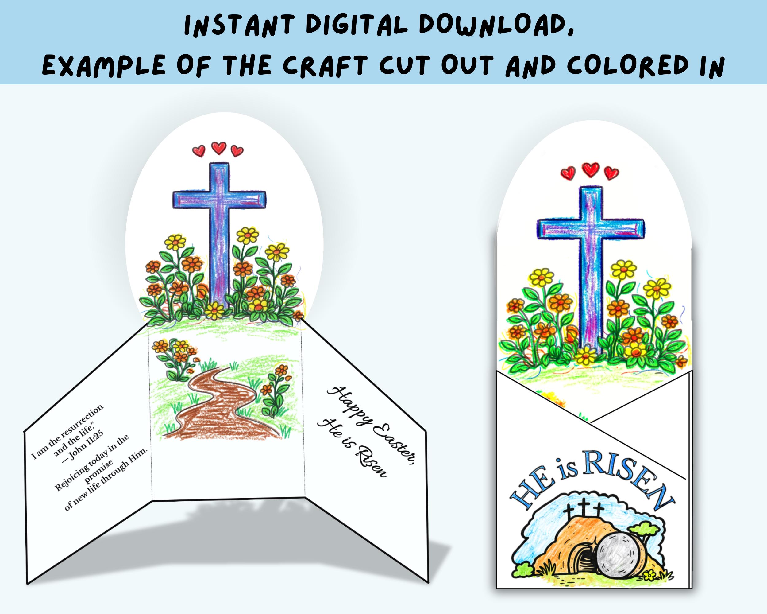 Easter Printable Kids Craft, He is Risen Foldable Card, Christian ...