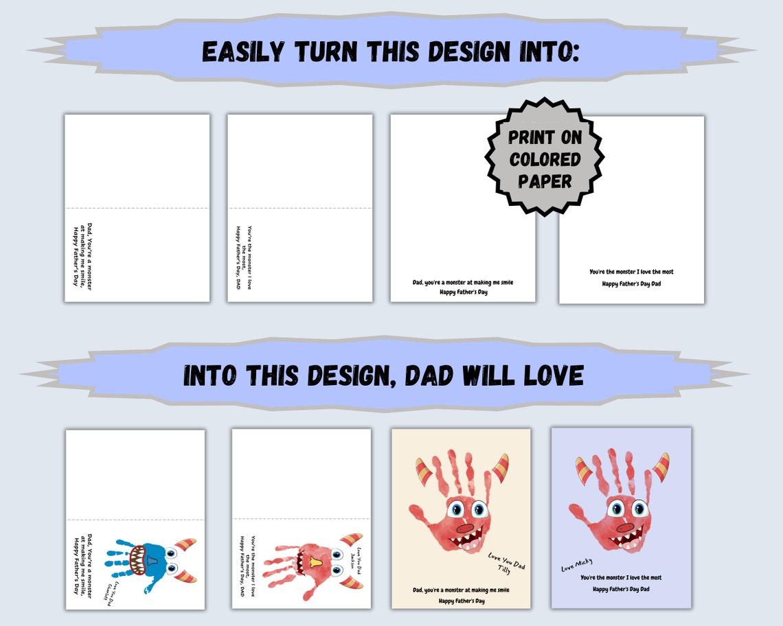 Happy Father's Day Handprint Art Card Kit DIY Fathers Day Handprint ...