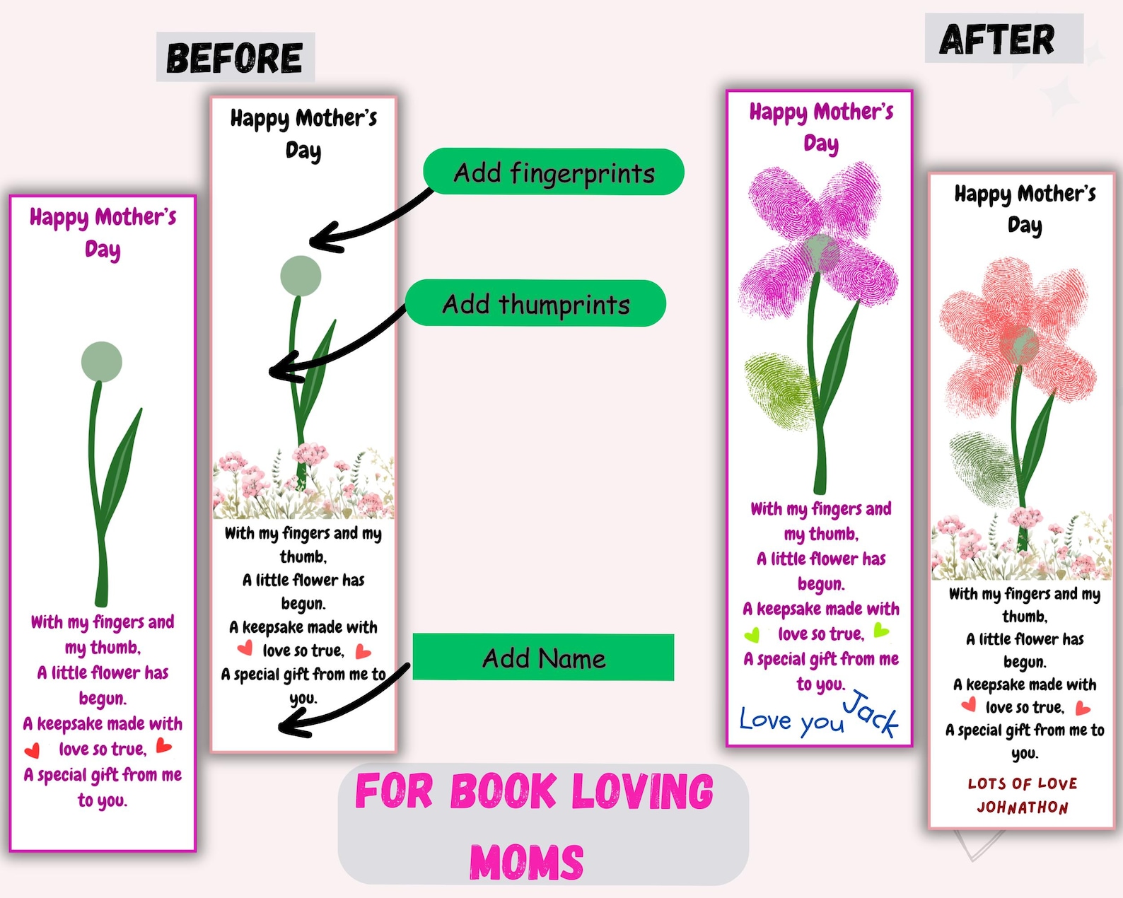 Mother's Day Printable Bookmark, Kids Fingerprint Art for Mothers Day ...