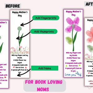 Mother's Day Printable Bookmark, Kids Fingerprint Art for Mothers Day ...