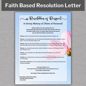 Editable Funeral Resolution Letter for Funeral Service, Resolution ...
