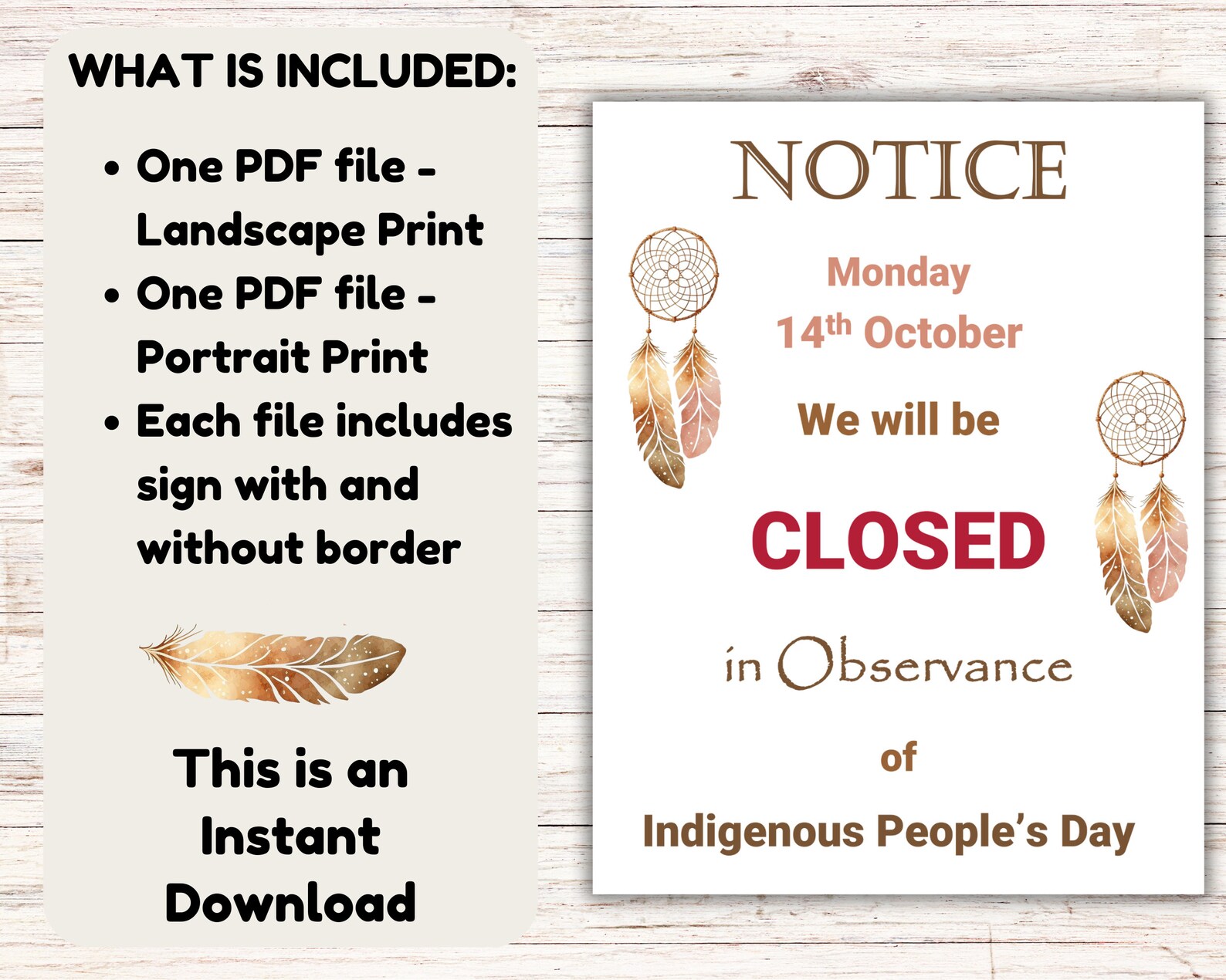 Indigenous People's Day Closed Sign for Door a Printable Sign, Closed ...