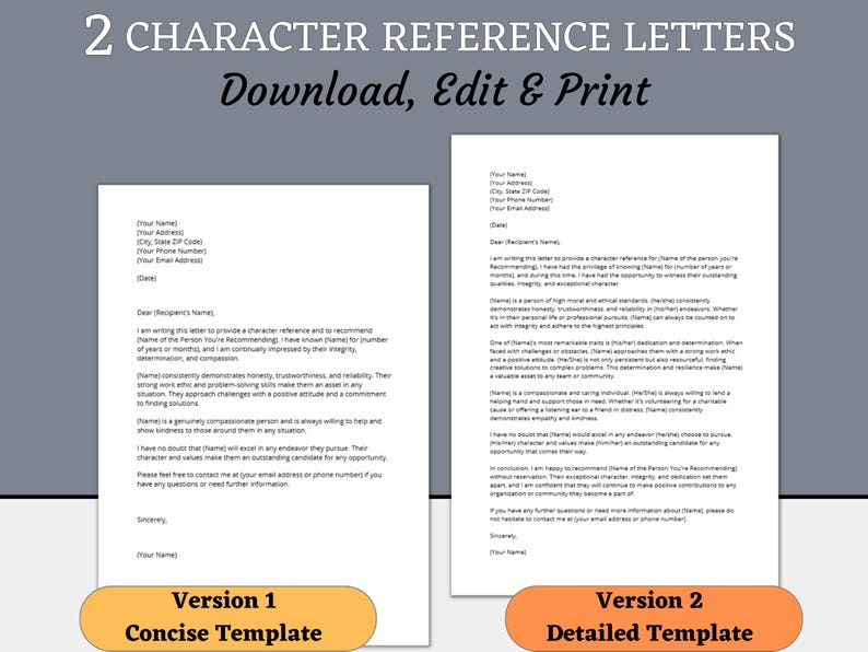 Character Reference Letter Template, Edit With Microsoft Word or Google ...