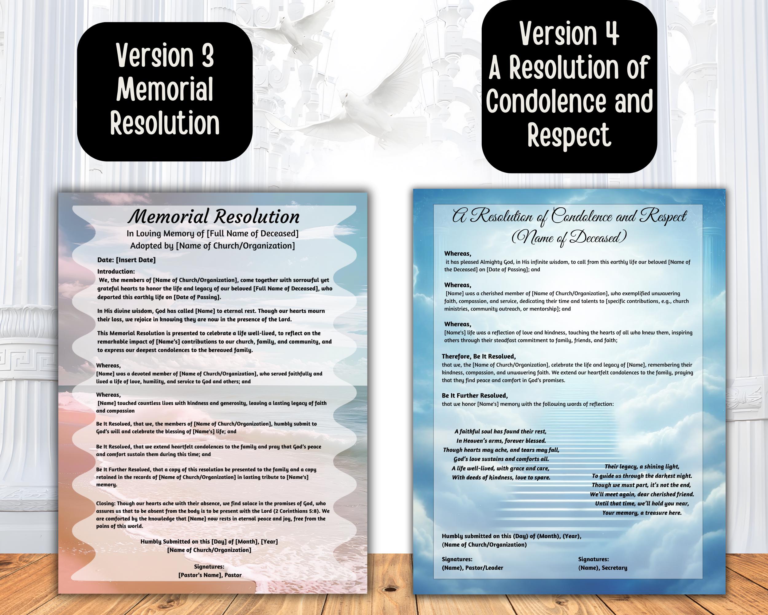 5 Funeral Resolution Letters an Editable BUNDLE for a Funeral Service ...