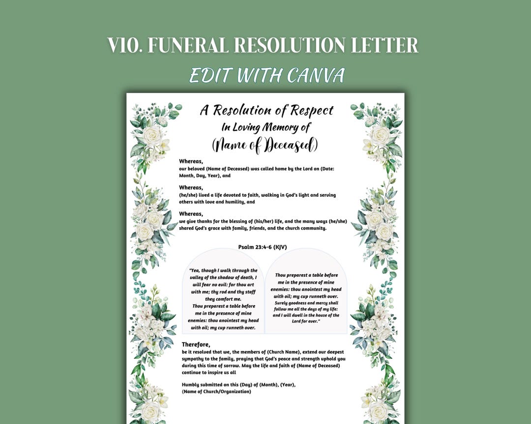Funeral Resolution Letter A Resolution of Respect in Loving Memory ...