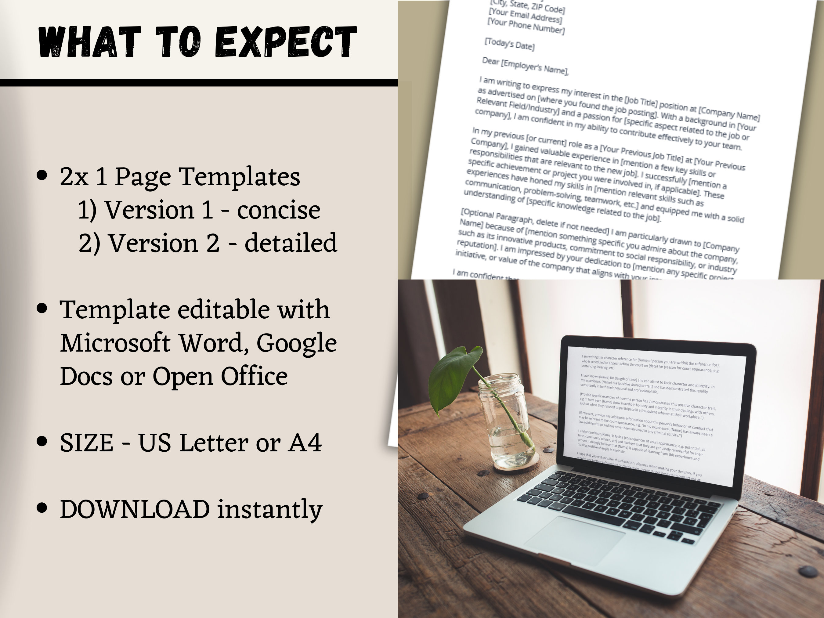 Cover Letter Template, Simple Cover Letter, Edit With Microsoft Word or ...