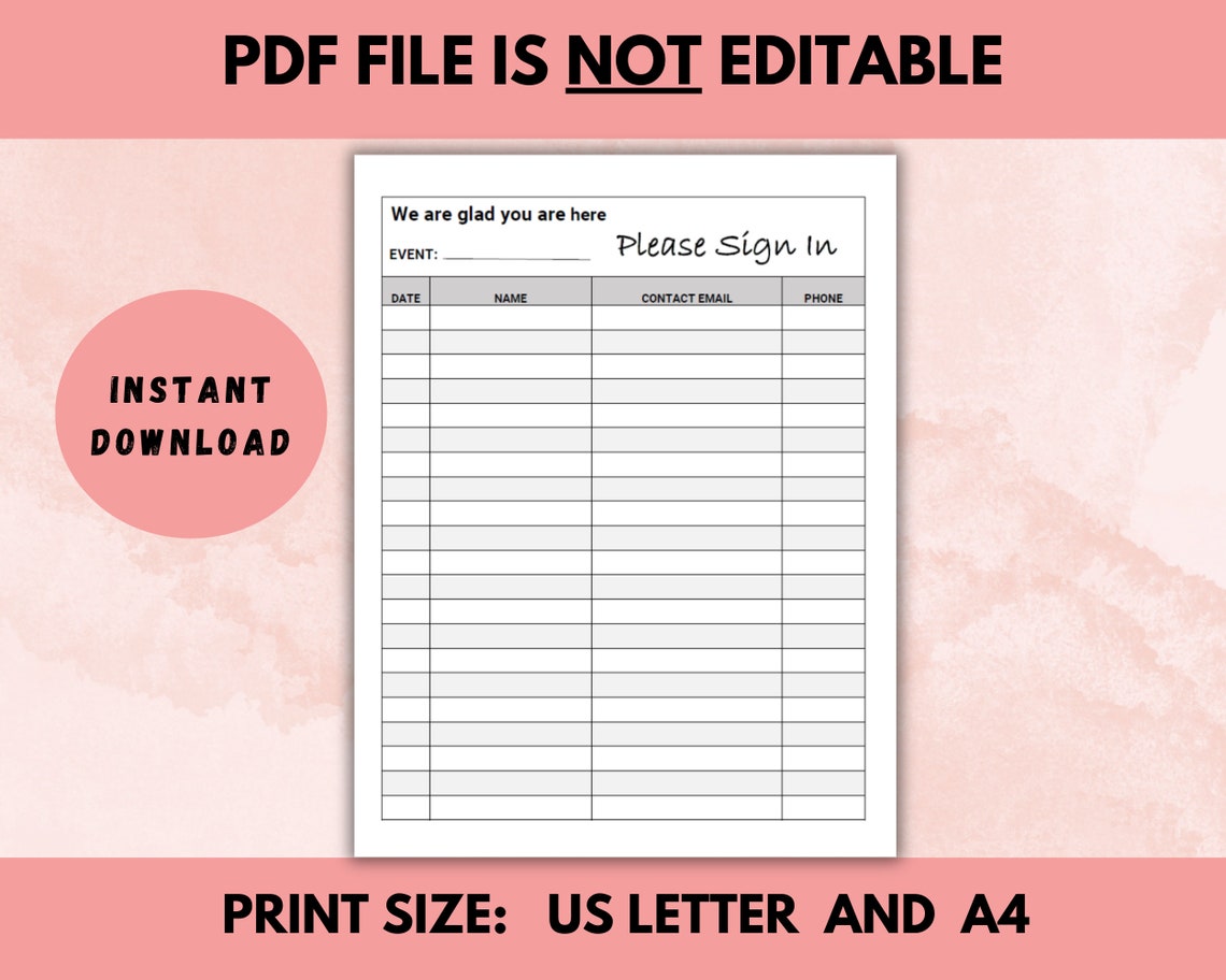 Editable Sign in Sheet, Open House Sign in Template, Attendance Sheet ...
