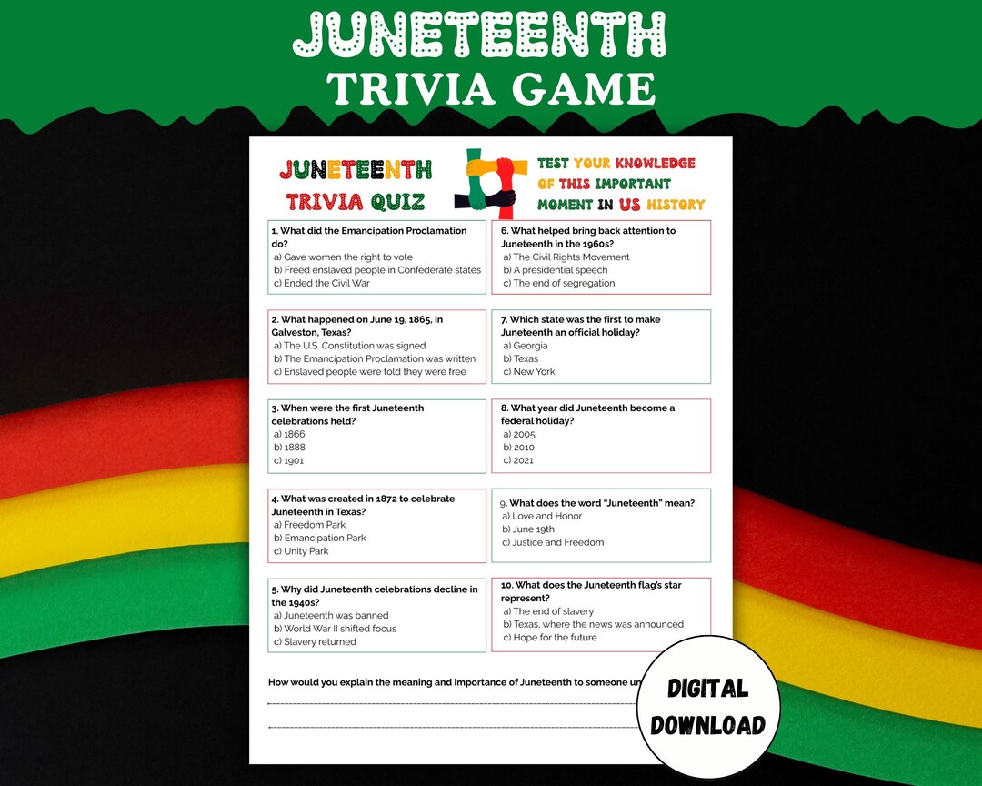 Juneteenth Trivia, Juneteenth Game for Kids and Adults, Juneteenth ...