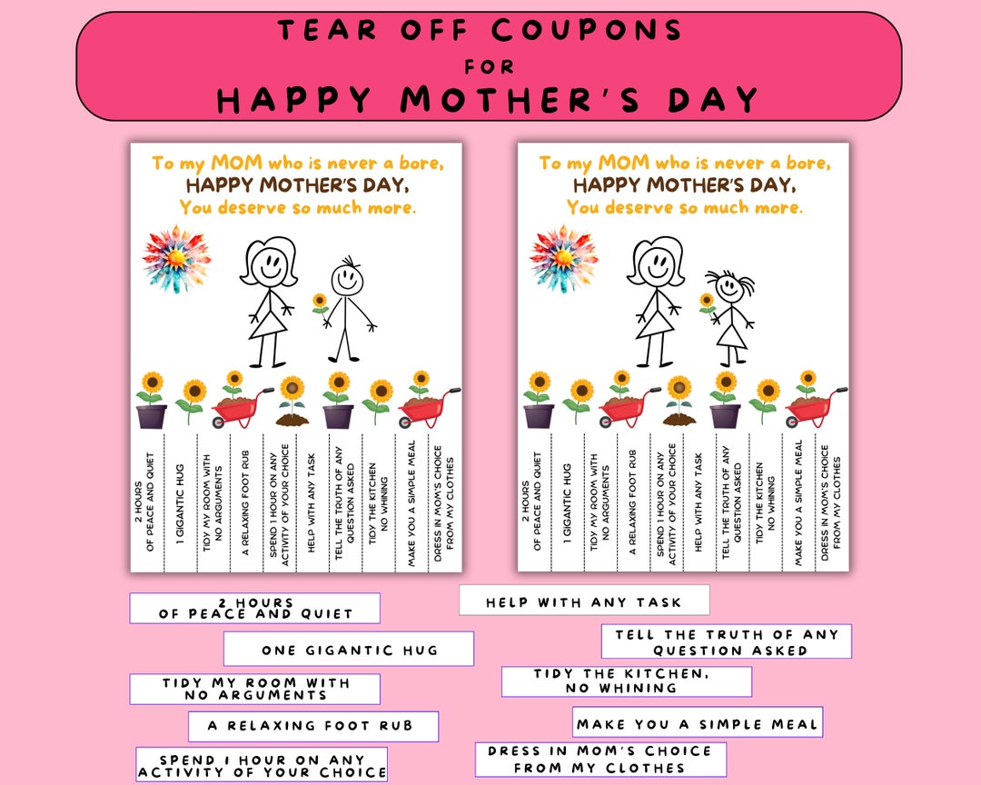 Happy Mother's Day Tear-off Flyer for Mom With 10 Coupons - Step Mom ...