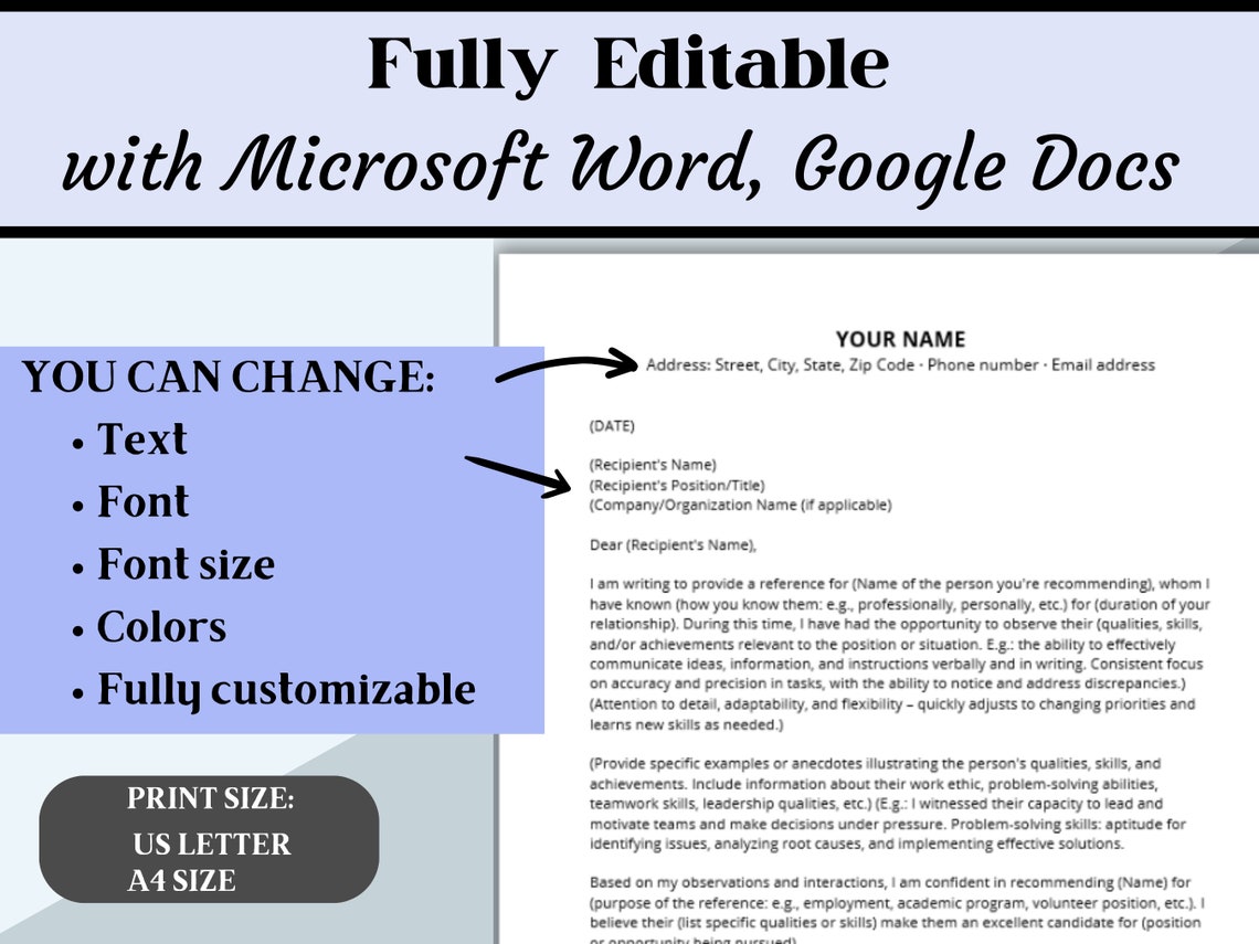 Personal Reference Letter Template, Letter of Recommendation ...
