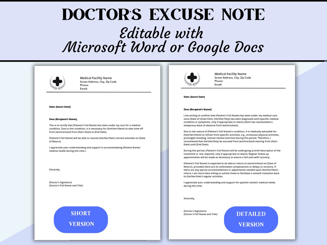 Doctors Note Printable and Customizable, Doctors Excuse Medical Note ...