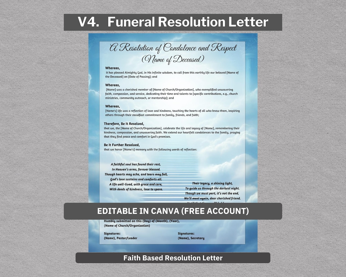 A Funeral Resolution Letter of Condolence and Respect, Use in Your ...