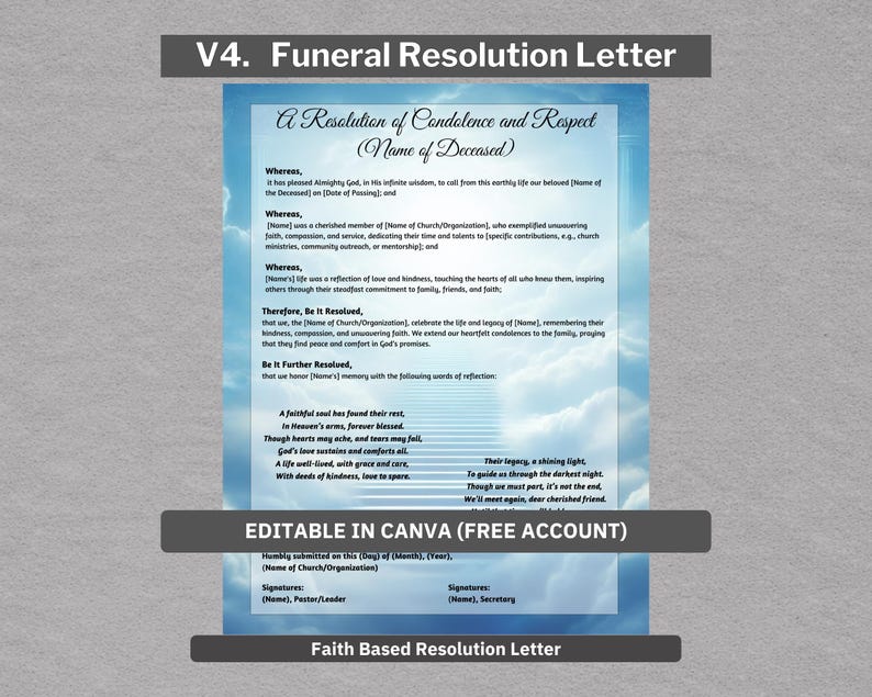 A Funeral Resolution Letter of Condolence and Respect, Use in Your ...