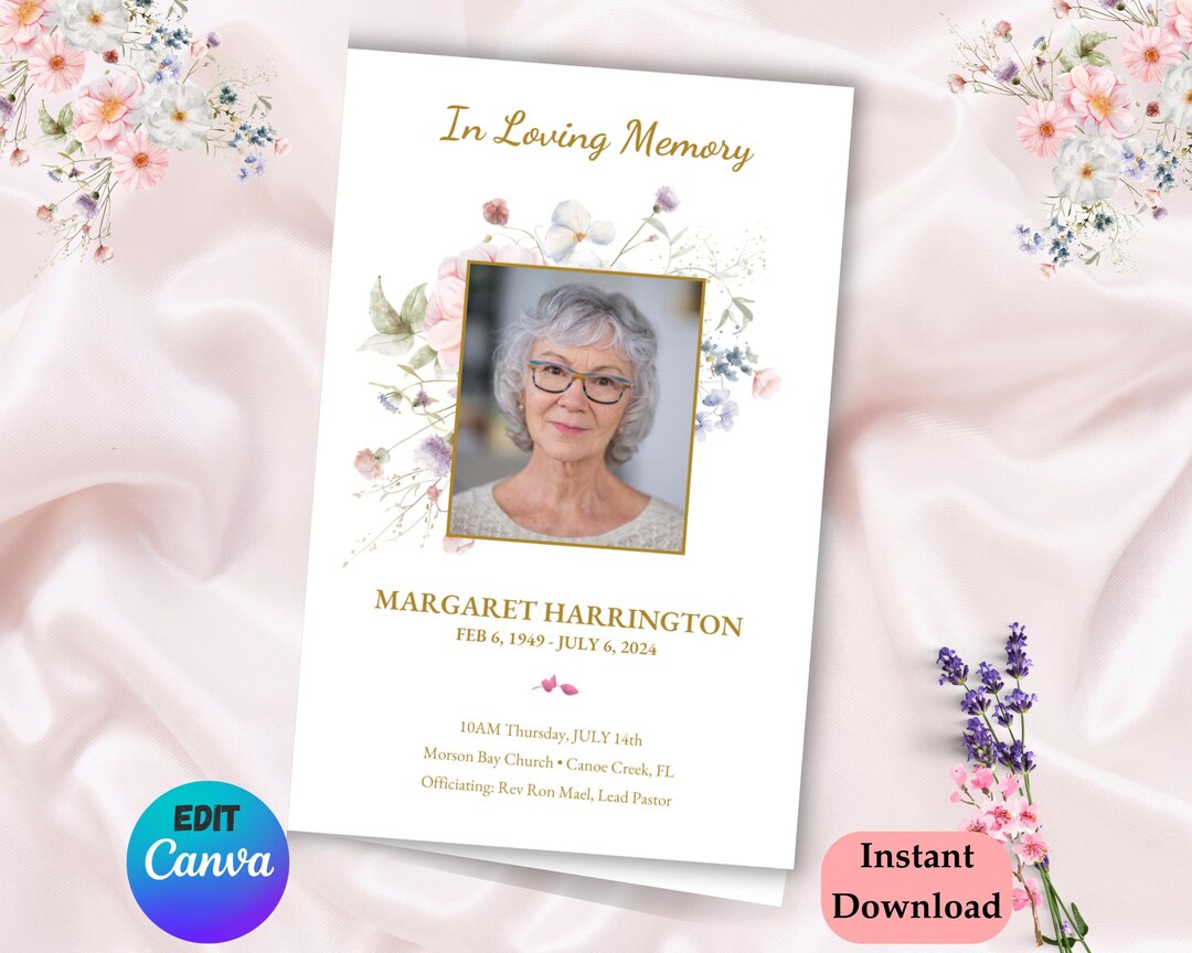 In Loving Memory Funeral Program Template, Editable With Canva, Order ...