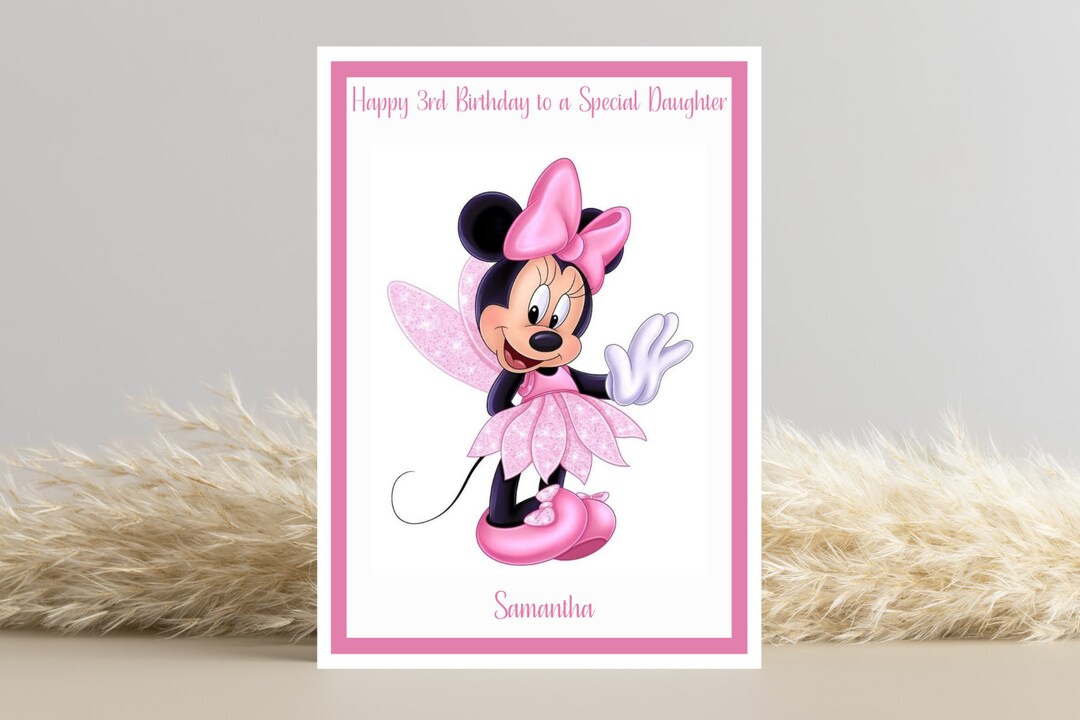 Adorable Minnie Mouse Birthday Card Personalised With Name, Age, and ...