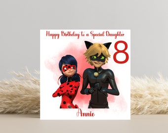 Personalised Ladybug and Cat Noir Card/any Name or Age/ Daughter Card ...