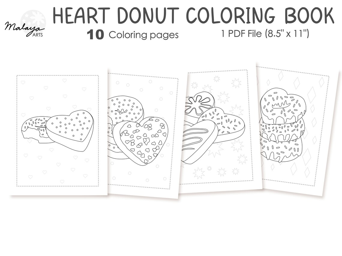 10 Page Heart Donut Coloring Book Printable - Etsy