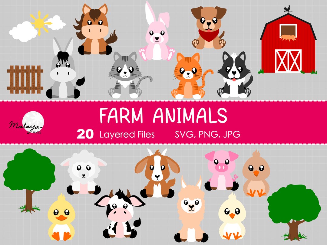 20 Farm Animals SVG Bundle - Clipart, Layered Cut Files - Etsy