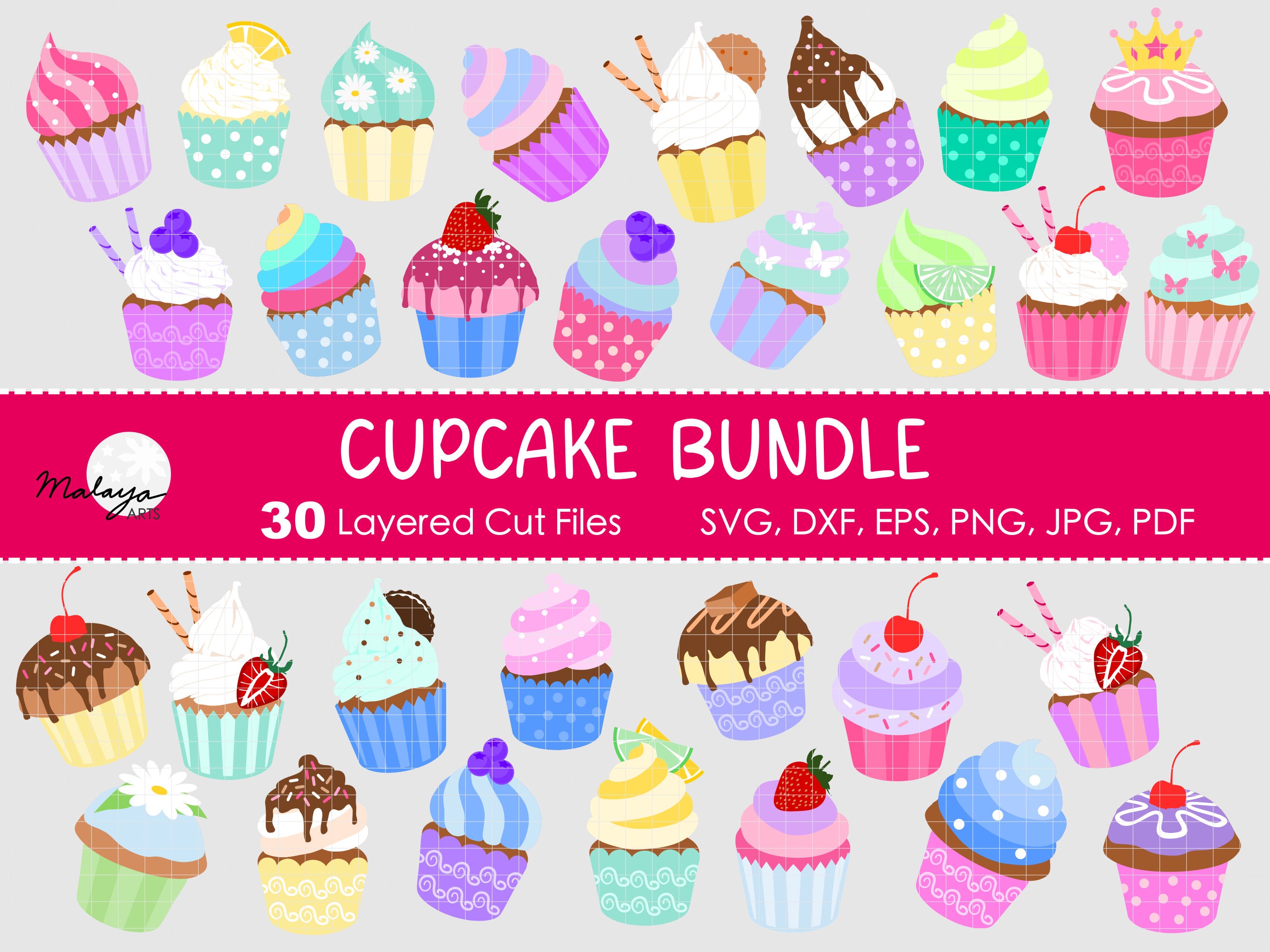 30 Cupcake SVG Bundle - Clipart, Layered Cut Files - Etsy