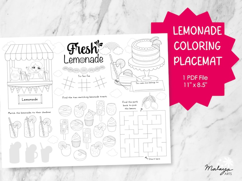 Lemonade Coloring Placemat - Printable PDF - Etsy