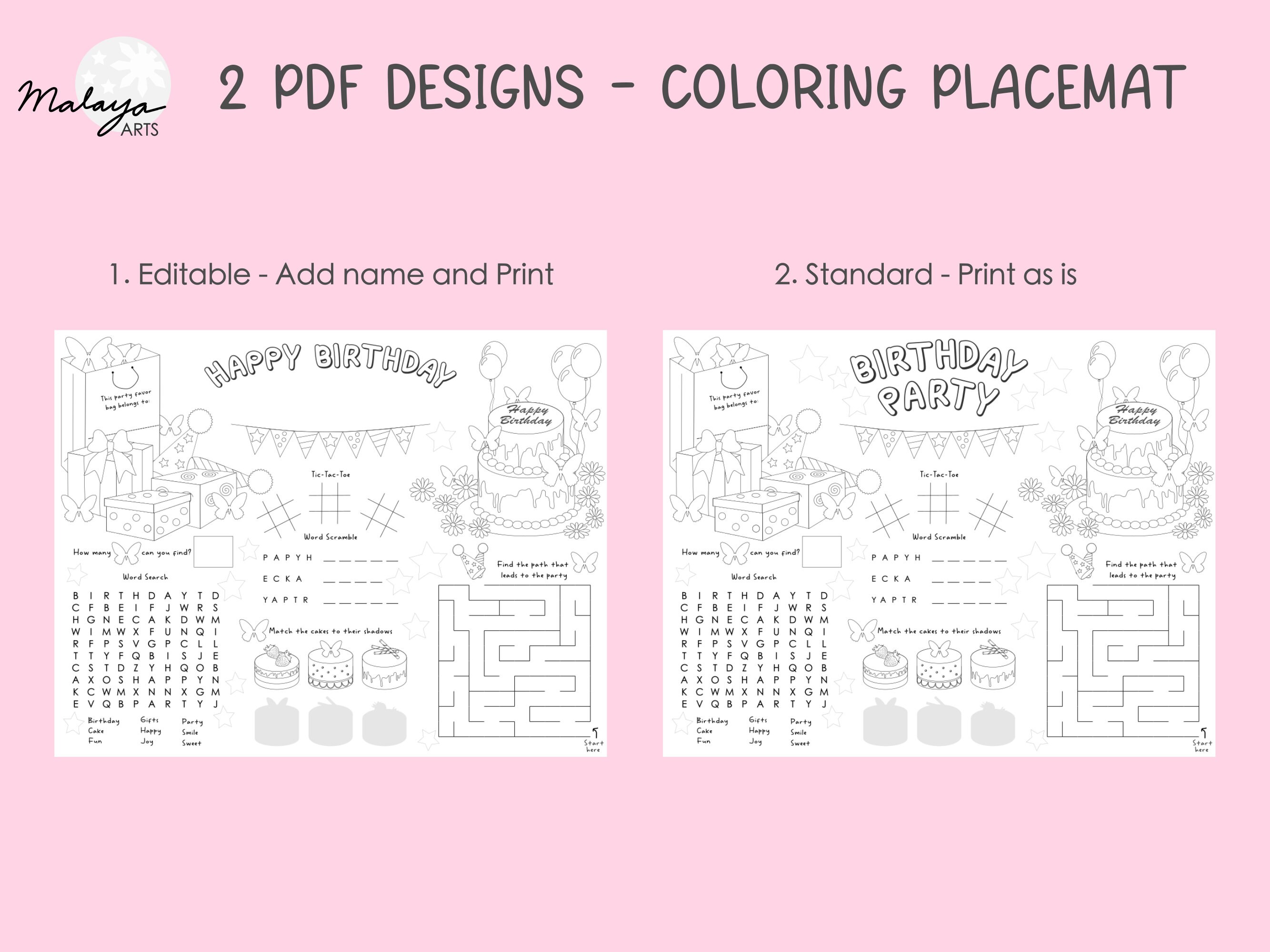 Editable Birthday Coloring Placemat (cake Themed) - Printable PDF - Etsy