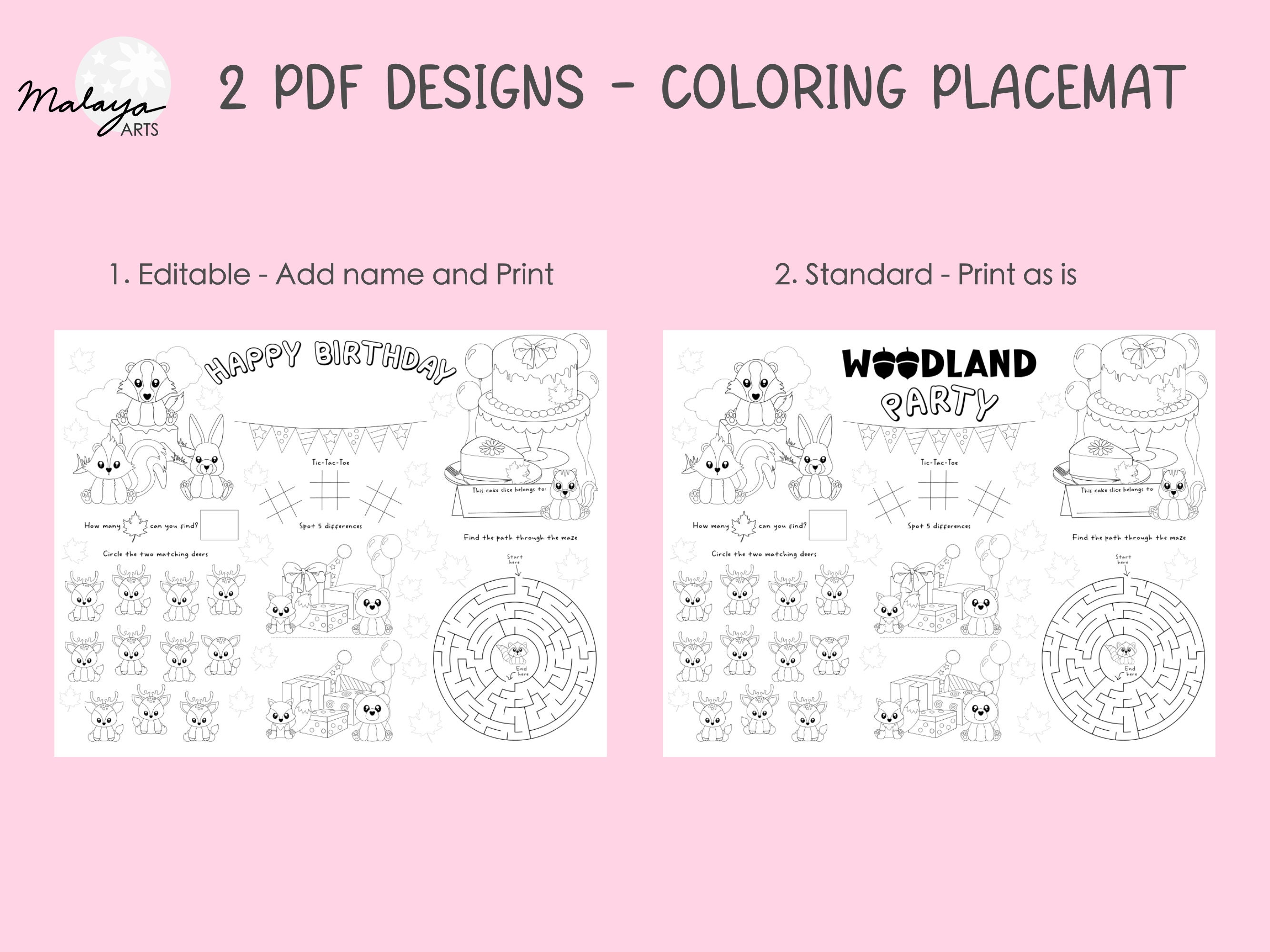 Editable Birthday Coloring Placemat (woodland Themed) - Printable PDF ...
