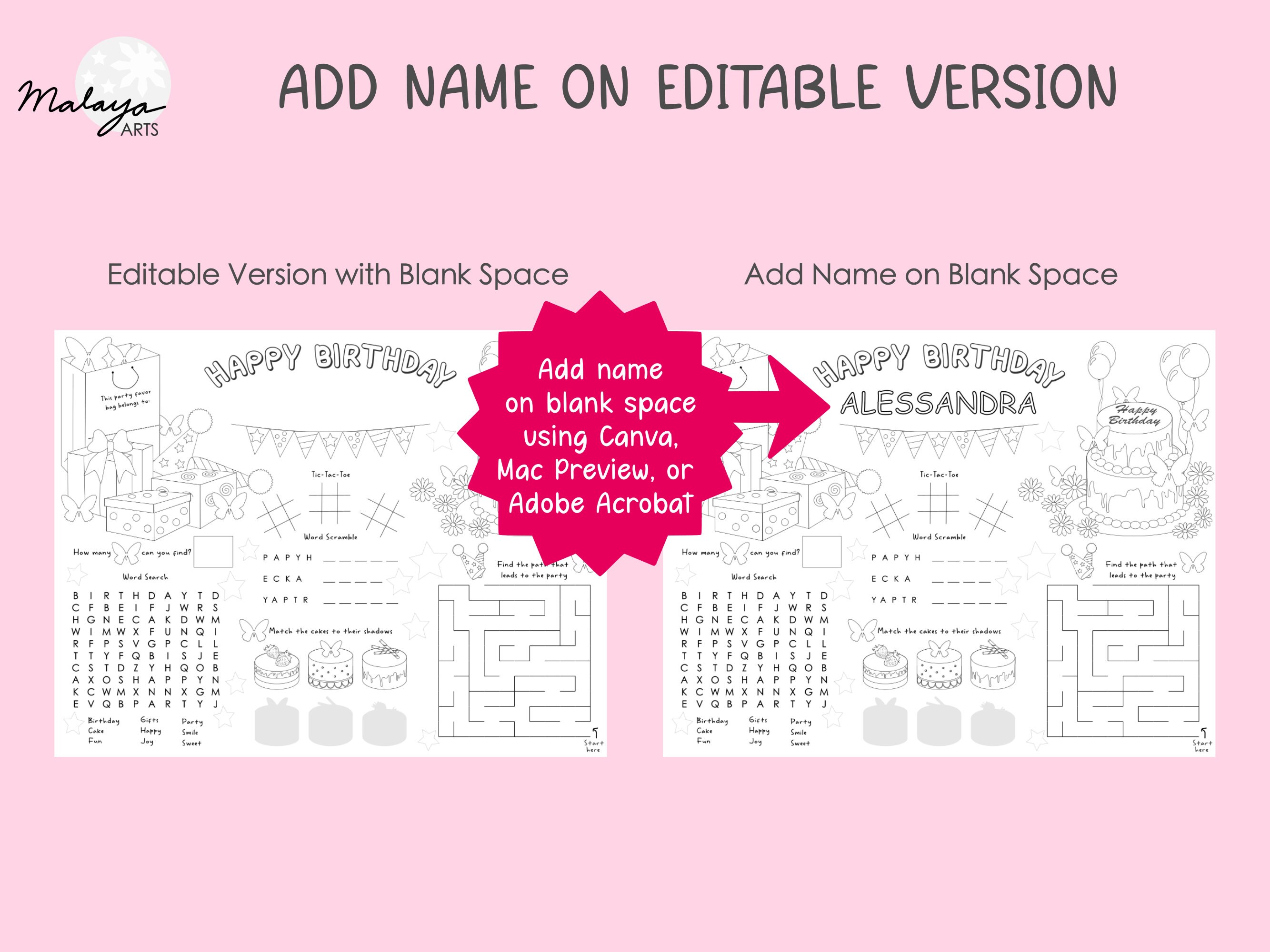 Editable Birthday Coloring Placemat (cake Themed) - Printable PDF - Etsy