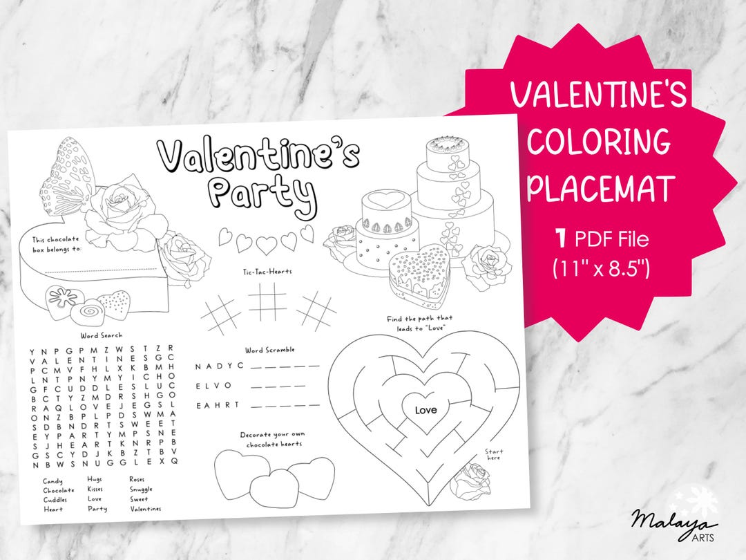 Set de table à colorier pour la Saint-Valentin (sur le thème des ...